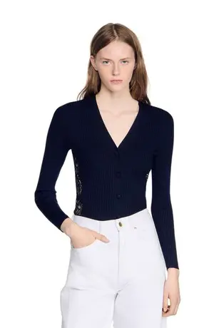 Sandro Cardigan With Lace Panel