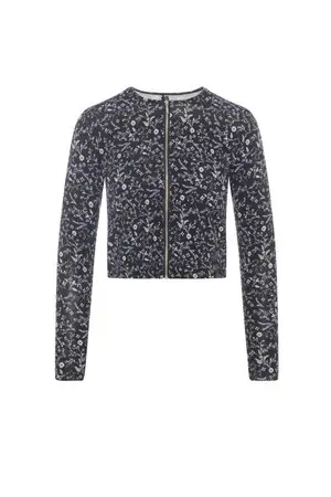RIFF Floral Print Zip-up Long Sleeve Top - Black
