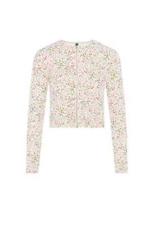 RIFF Floral Print Zip-up Long Sleeve Top - White