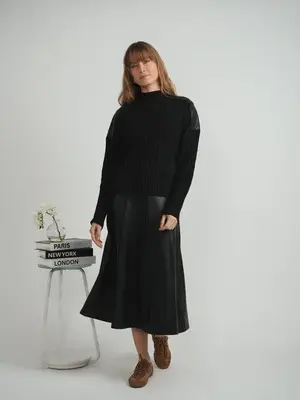 VERSATILE Dolman Leather Combo Sweater - Dark Wine