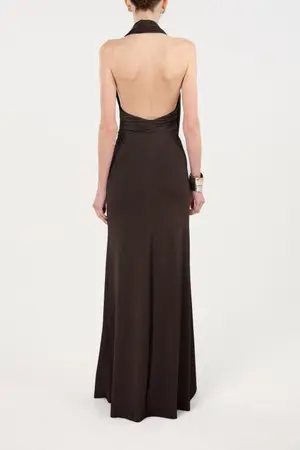 NOCTURNE Draped Halter Neck Maxi Dress - Brown