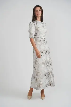 COCO DE LA MOUR Chiffon Button-front Belted Waist Maxi Dress