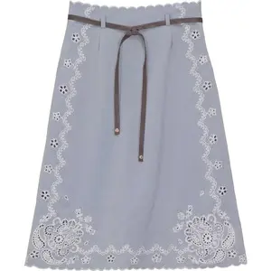 ASPECT Embroidered Scalloped Hem A-line Skirt - Blue