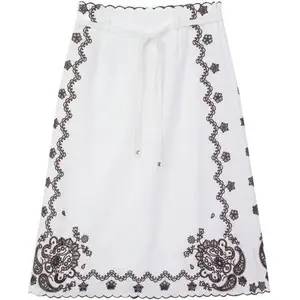 ASPECT Embroidered Scalloped Hem A-line Skirt - White