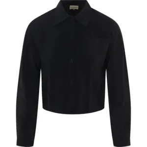 VERSATILE Copper Tencel Cropped Collared Blouse - Black