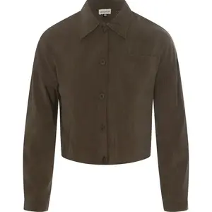 VERSATILE Copper Tencel Cropped Button-front Blouse - Olive