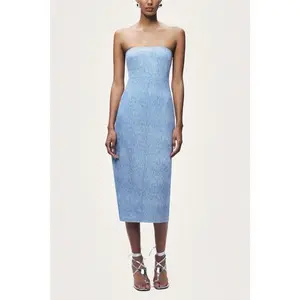 NOCTURNE Stone-detail Strapless Midi Dress - Blue