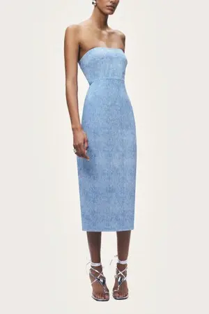 NOCTURNE Stone-detail Strapless Midi Dress