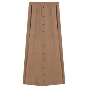 MAXMRKT Maxi Gauze Skirt With Faux Button Front And Elastic Waistband - Stone