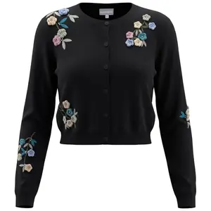 MADEMOISELLE Floral Embroidered Cropped Cardigan - Black