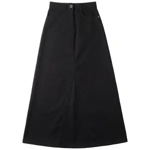 FAVES Mineral Wash Godet Panel Front Zip Maxi Skirt - Black
