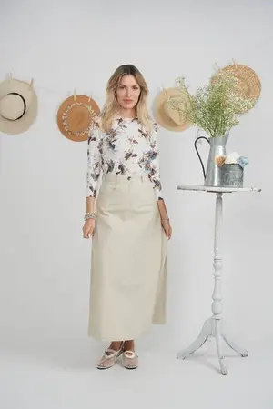 FAVES Maxi Mineral Wash Godet Skirt - Mocha