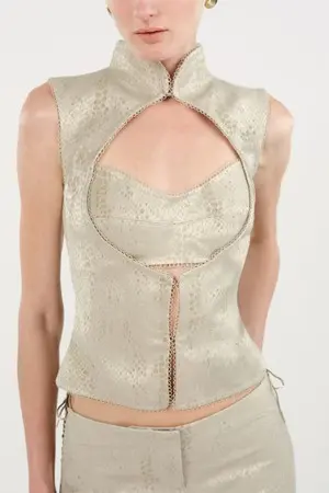 NOCTURNE Braid-trim Bustier Top