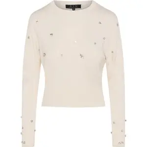 DICIANNOVE Diamond Embellished Knit Sweater - Cream