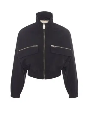 HASHTAG Dolman Zip-pocket Woven Bomber Jacket - Black