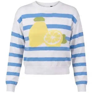 NONI DAILY Lemon Artwork Striped Cotton Knit Sweater - White/blue
