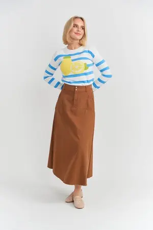 NONI DAILY Lemon Artwork Striped Cotton Knit Sweater