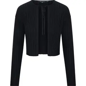 MIUMAX Cropped Tie Front Open Knit Cardigan