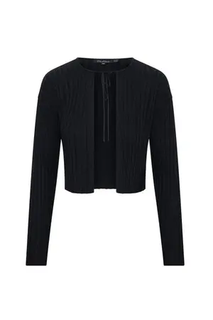 MIUMAX Cropped Tie Front Open Knit Cardigan