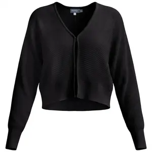 NONI Textured Stripe Cropped Knit Cardigan - Black