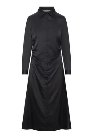COCO DE LA MOUR Coco De La Mour Satin Gathered Shirt Dress Black