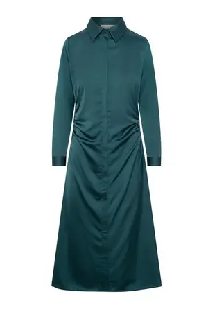 COCO DE LA MOUR Satin Gathered Shirt Dress - Deep Teal