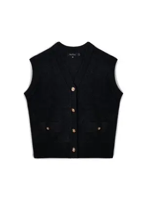 MIUMAX Cropped Mohair Sleeveless Cardigan With Button Front