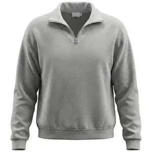 NONI DAILY Striped Collar Half-zip Cotton Spandex Sweater - Grey Mix