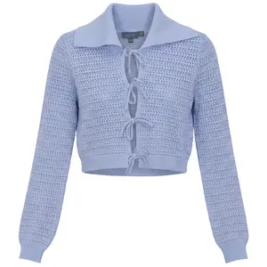 NONI Eyelet Knit Lace-up V-neck Sweater - Blue