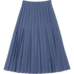 ASPECT Crinkle Pleated Elastic Waist Midi Skirt - Dark Denim