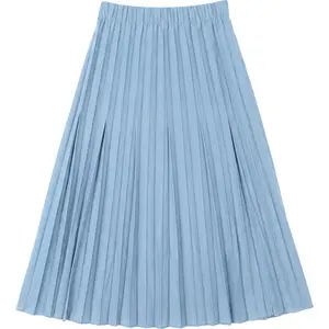 ASPECT Crinkle Pleated Elastic Waist Midi Skirt - Light Denim