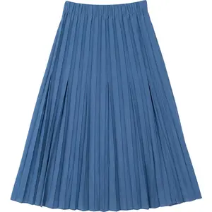 ASPECT Crinkle Pleated Elastic Waist Midi Skirt - Medium Denim