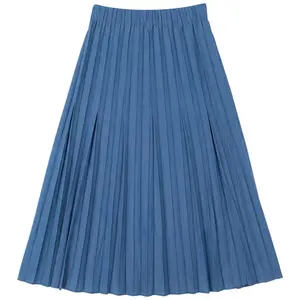 ASPECT Crinkle Pleated Elastic Waist Midi Skirt - Medium Denim