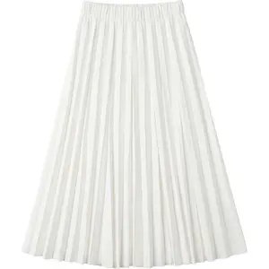 ASPECT Crinkle Pleated Elastic Waist Midi Skirt - White
