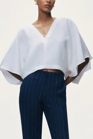NOCTURNE Belt Detail V-neck Blouse - Ivory