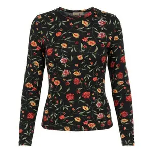 POSITIVE V-neck Long Sleeve Printed Top - Black