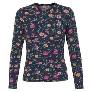 POSITIVE V-neck Long Sleeve Printed Top - Navy