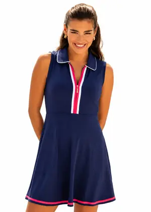 CABANA LIFE Sleeveless Collared Sport Dress With Contrast Trim - Navy