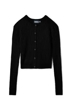 NONI Wide Rib Button Front Knit Cardigan Sweater - Black