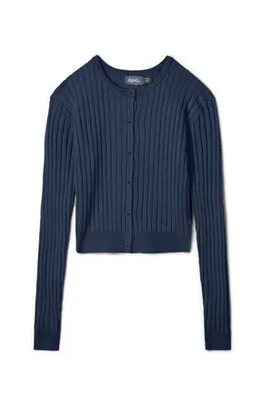 NONI Noni Wide Rib Button Front Knit Cardigan Sweater Navy
