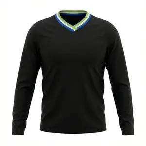 SPADES Multi-color V-neck Rib-knit Long Sleeve Tee - Black