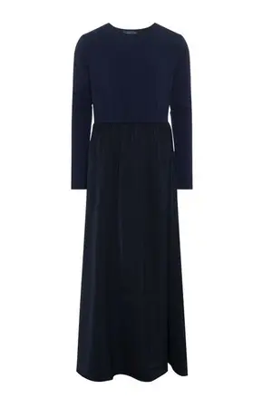 NONI Modal Satin Long Sleeve Combo Slip Dress - Navy