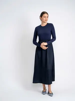 NONI Modal Satin Long Sleeve Combo Slip Dress