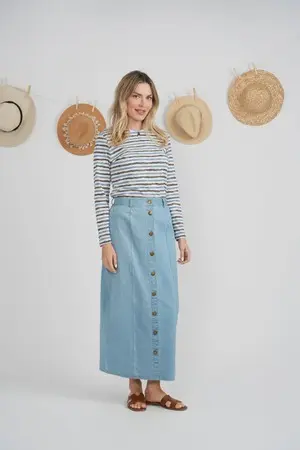 POSITIVE Striped Long Sleeve Henley Tee - Sapphire