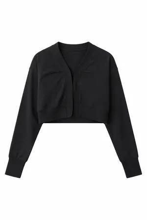 NONI Rib Knit V-neck Hook-and-eye Cardigan - Black
