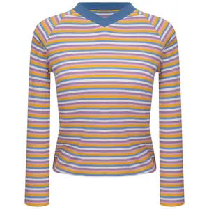 MIUMAX MiuMax Ladies Striped Raglan V-Neck Tee Light Chambray