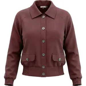 FAVES Smocked Button-front Raglan Bomber Jacket Champagne
