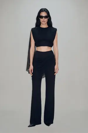 ATOIR Leonie Cropped Corset Top With Chiffon Drapery