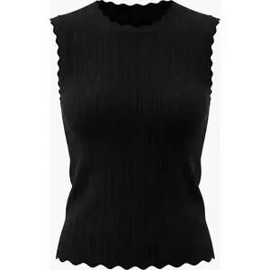 MADEMOISELLE Mademoiselle Crepe Knit Scalloped Rib Trim Textured Sleeveless Vest