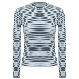 DOT Dolman V-neck Striped Long Sleeve Tee - Denim